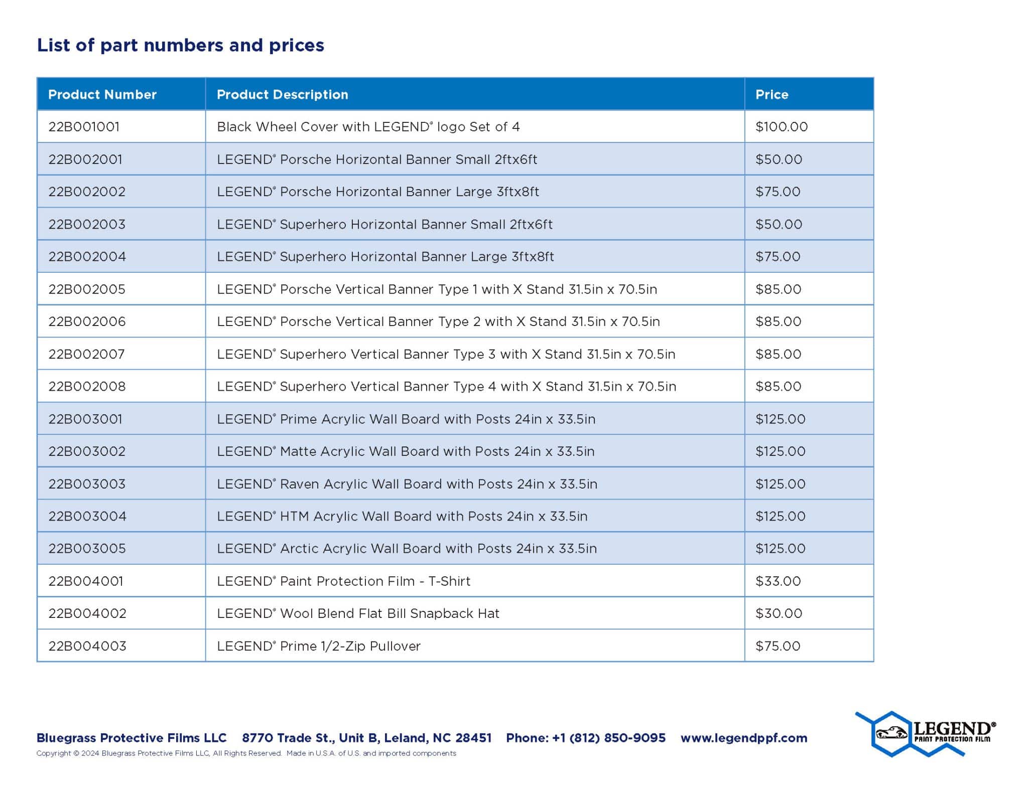 Order LEGEND® Paint Protection Film Marketing Materials